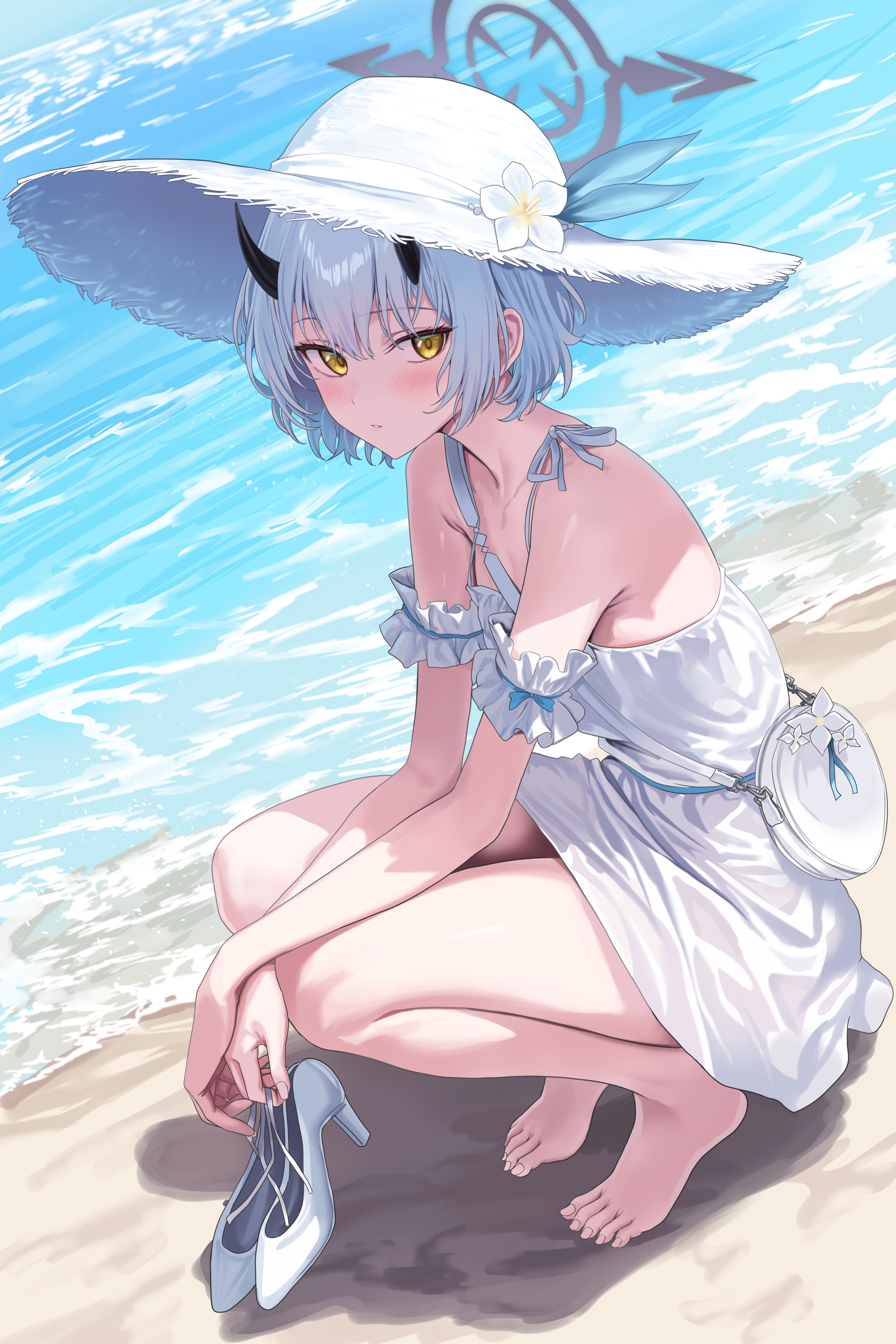 hidis0086 blue archive himuro sena dress halo heels horns no bra skirt lift summer dress ...